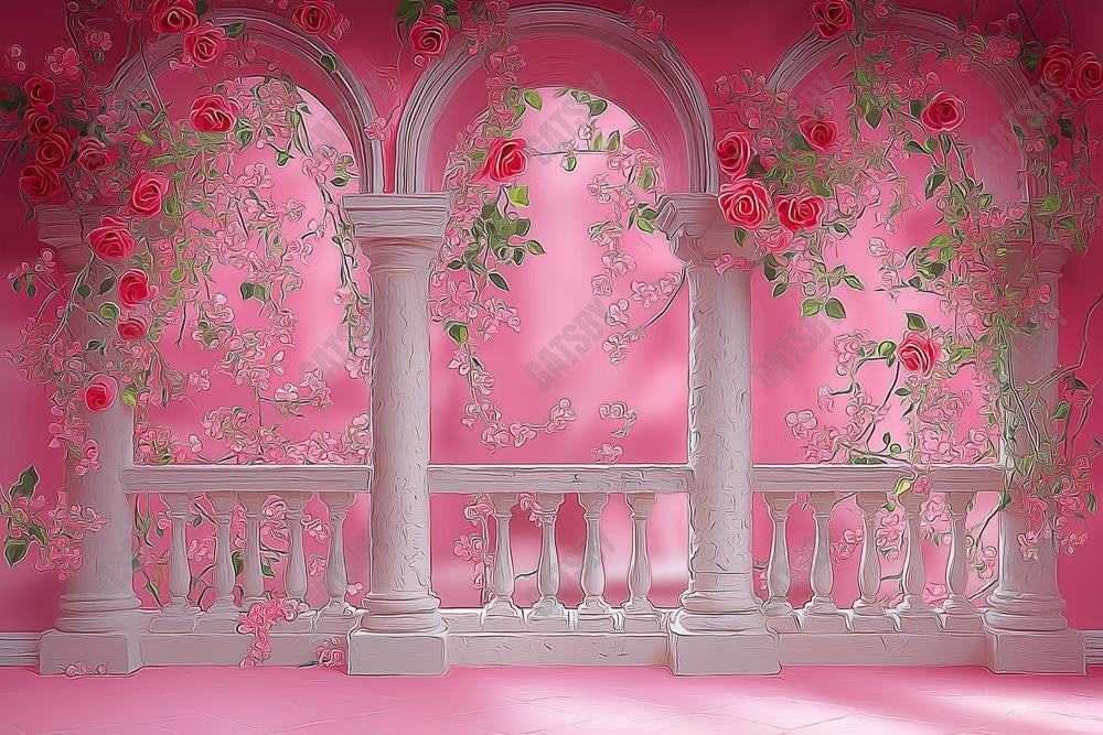 Gatsby Pink Princess Arched Floral Balcony Photography Backdrop Gbsx ...