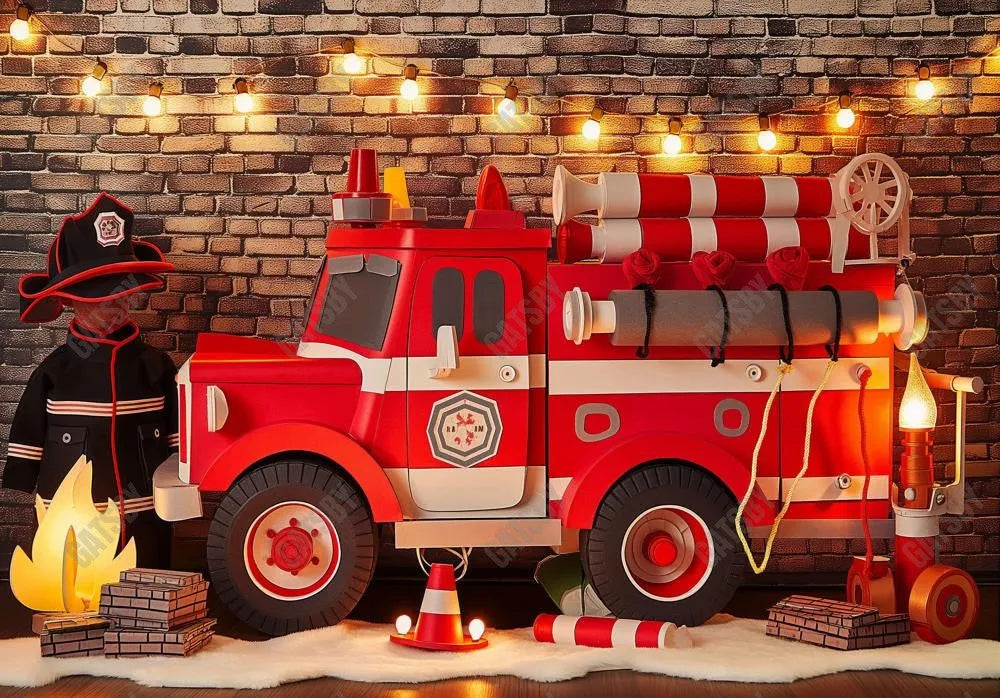 Firetruck Cake Smash Photography Backdrop GBSX-99778 – Gatsby Backdrop