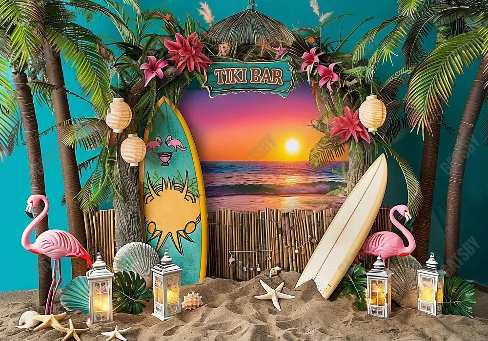 Hawaii Tiki Bar Themed Beach Backdrop – Gatsby Backdrop