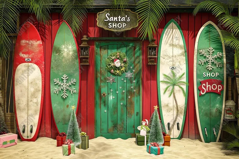 Surfs Up Santa Shack Photography Backdrop GBSX-99936 – Gatsby Backdrop